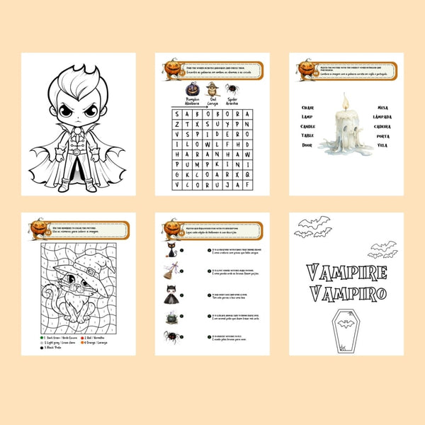 Digital Pages Brincar de Boo: Halloween Bilingual Coloring And Activit ...